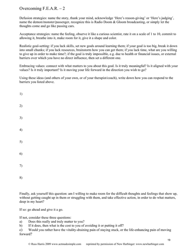 Complete Set of Client Handouts and Worksheets from ACT books | PDF