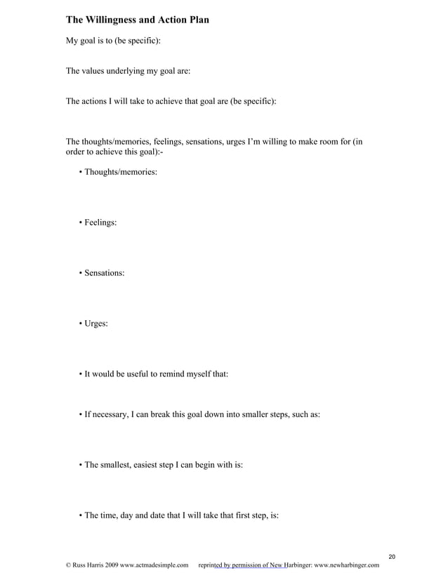 Complete Set of Client Handouts and Worksheets from ACT books | PDF