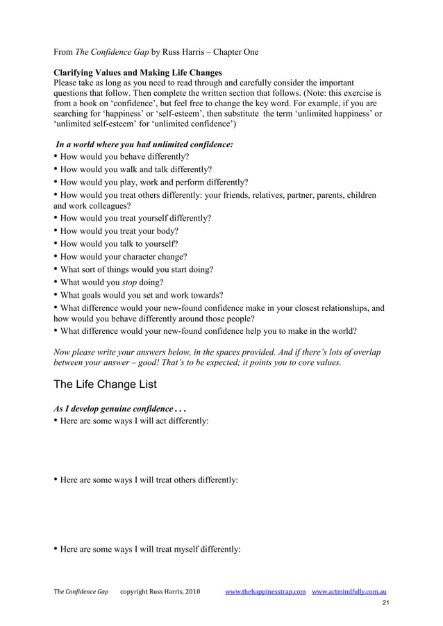 Complete Set of Client Handouts and Worksheets from ACT books | PDF