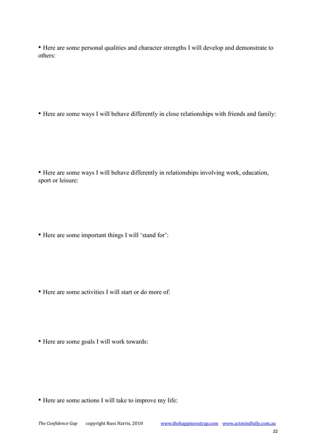 Complete Set of Client Handouts and Worksheets from ACT books | PDF