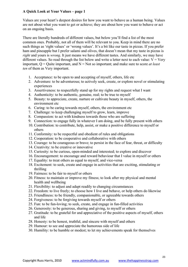 Complete Set of Client Handouts and Worksheets from ACT books | PDF