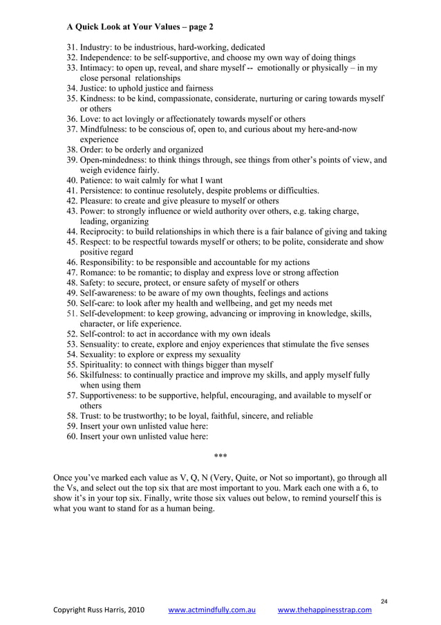 Complete Set of Client Handouts and Worksheets from ACT books | PDF