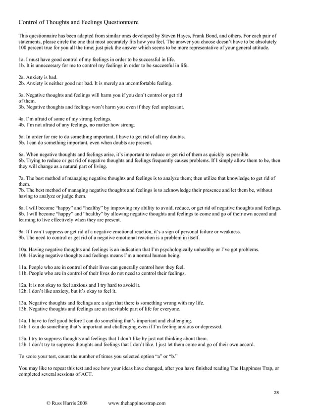 Complete Set of Client Handouts and Worksheets from ACT books | PDF