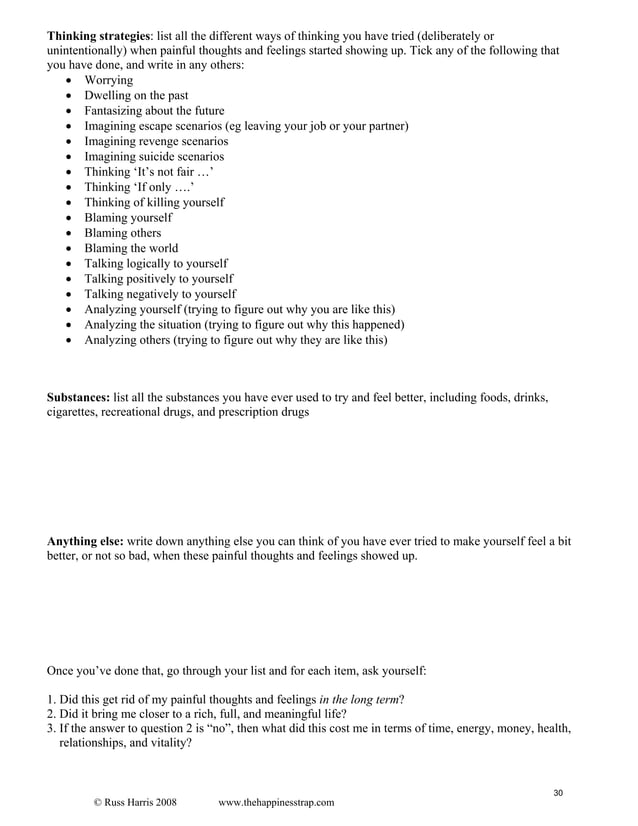 Complete Set of Client Handouts and Worksheets from ACT books | PDF