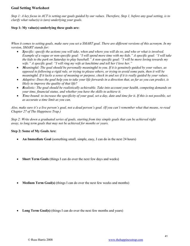 Complete Set of Client Handouts and Worksheets from ACT books | PDF