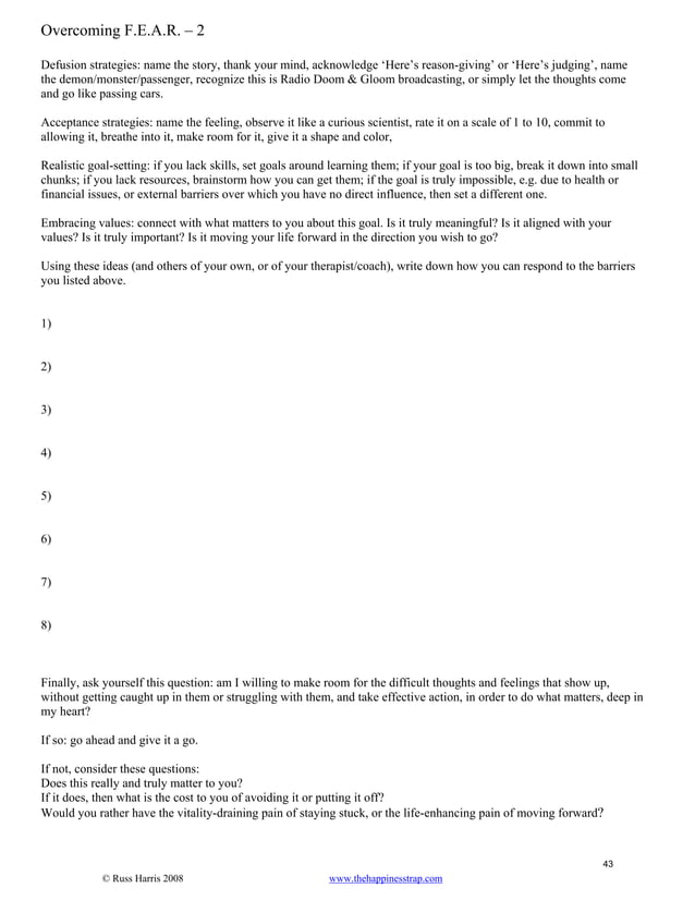 Complete Set of Client Handouts and Worksheets from ACT books | PDF