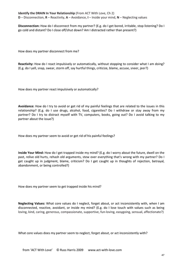 Complete Set of Client Handouts and Worksheets from ACT books | PDF