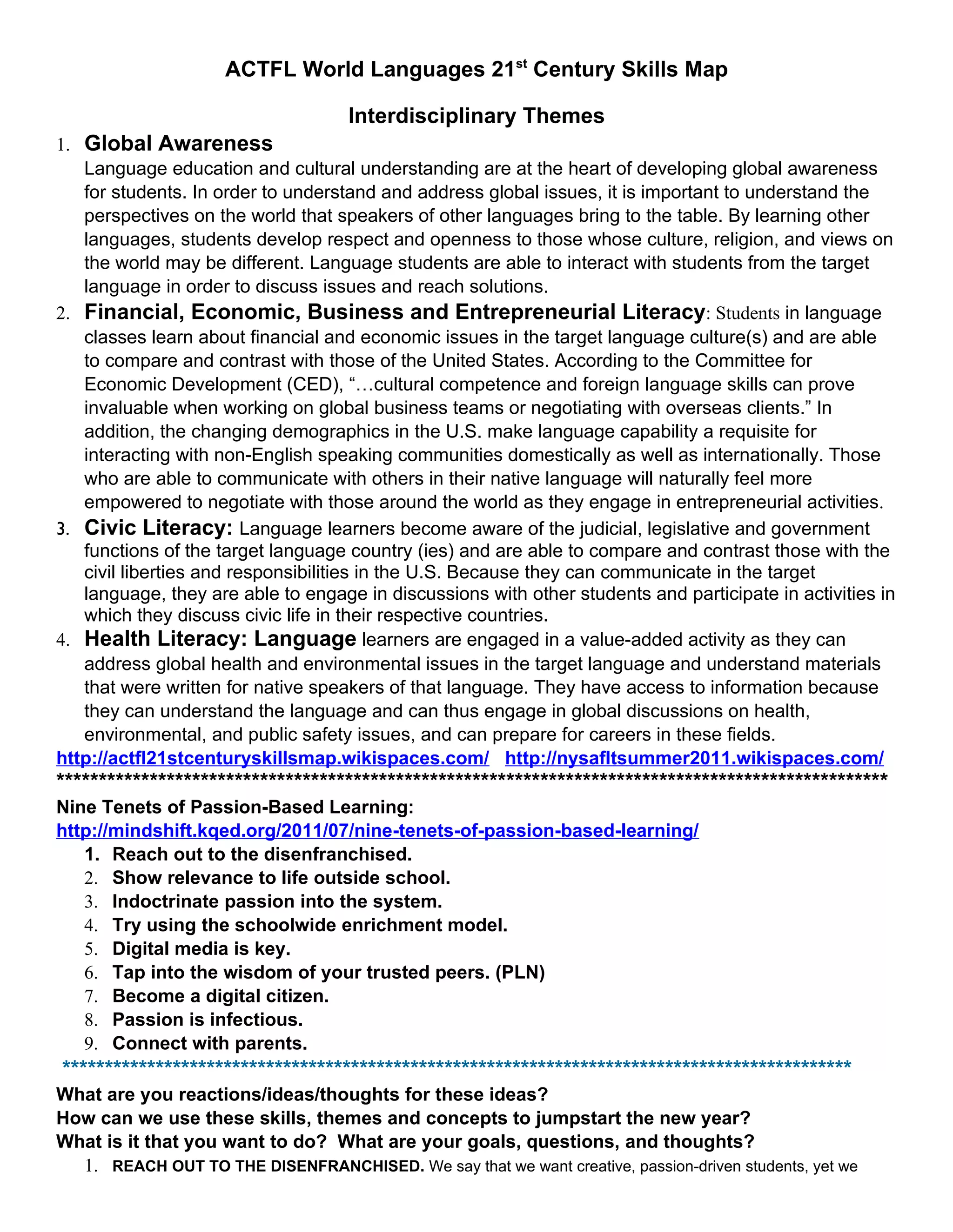 Actfl World Languages 21st century skills map | PDF