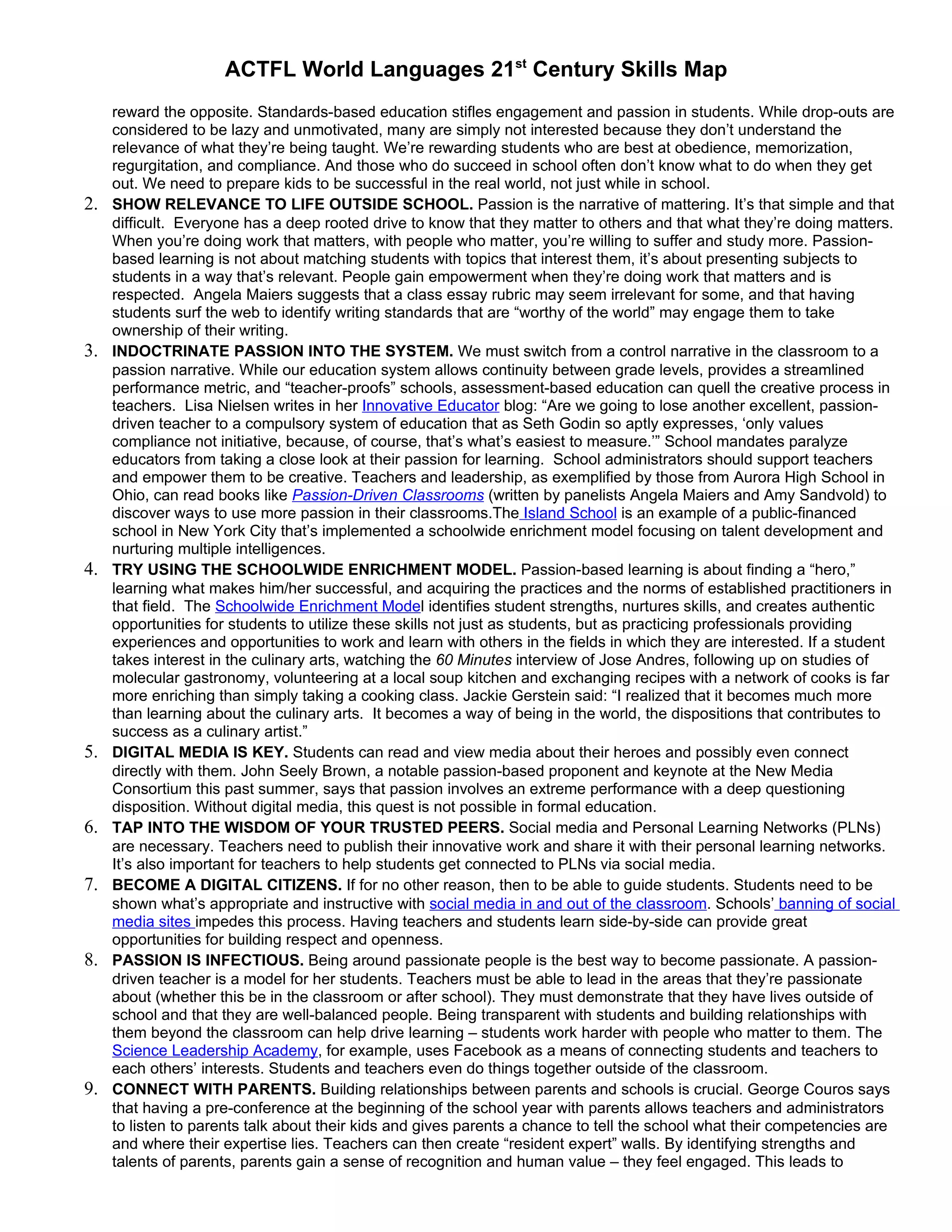 Actfl World Languages 21st century skills map | PDF