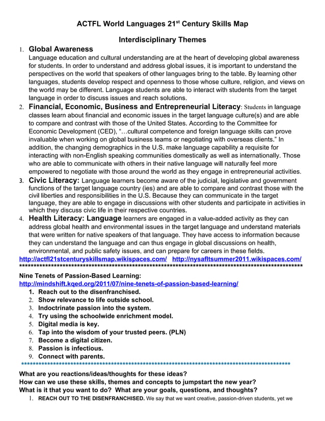 Actfl World Languages 21st century skills map | PDF