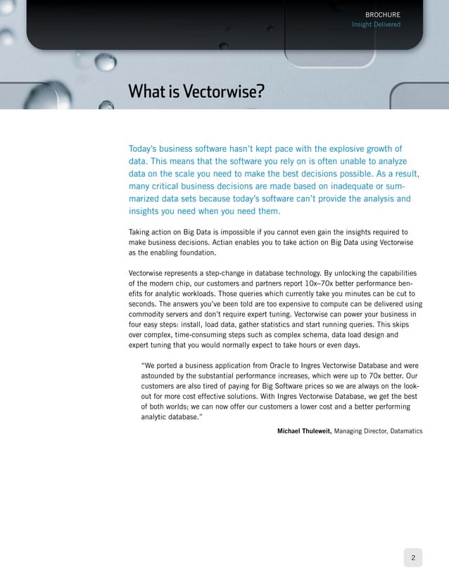 Actian Vectorwise Brochure Pdf