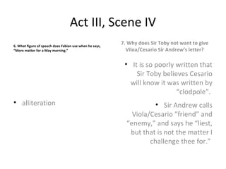 Twelfth Night act 3 question and answers. | PPT