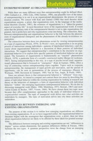 Acting As If Differentiating Entrepreneurial From Organizational Behavior | PDF