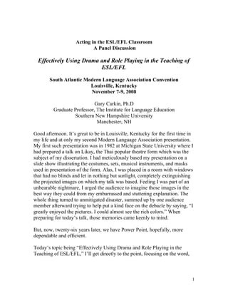 Acting in the esl | PDF | Free Download