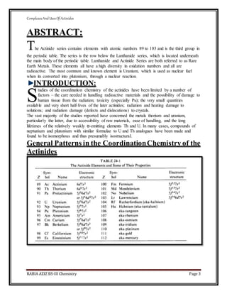 Actinides complexes and uses | inorganic chemistry assignment | DOCX