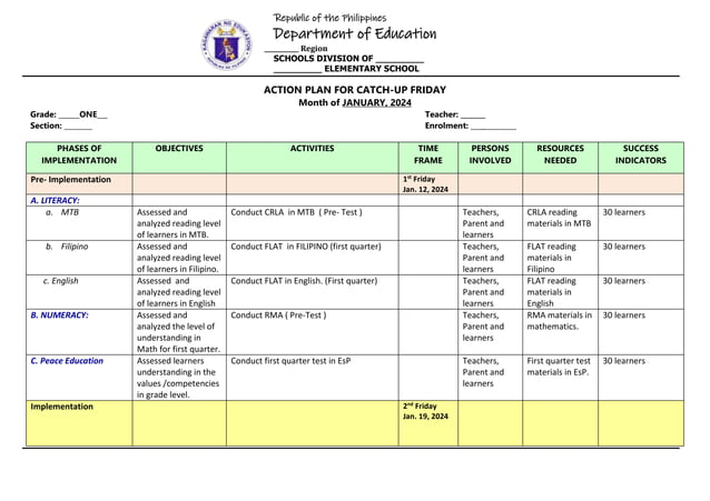 Action-Plan-CATCH-UP-Friday-GRADE-1.docx | Homework and Study | Education