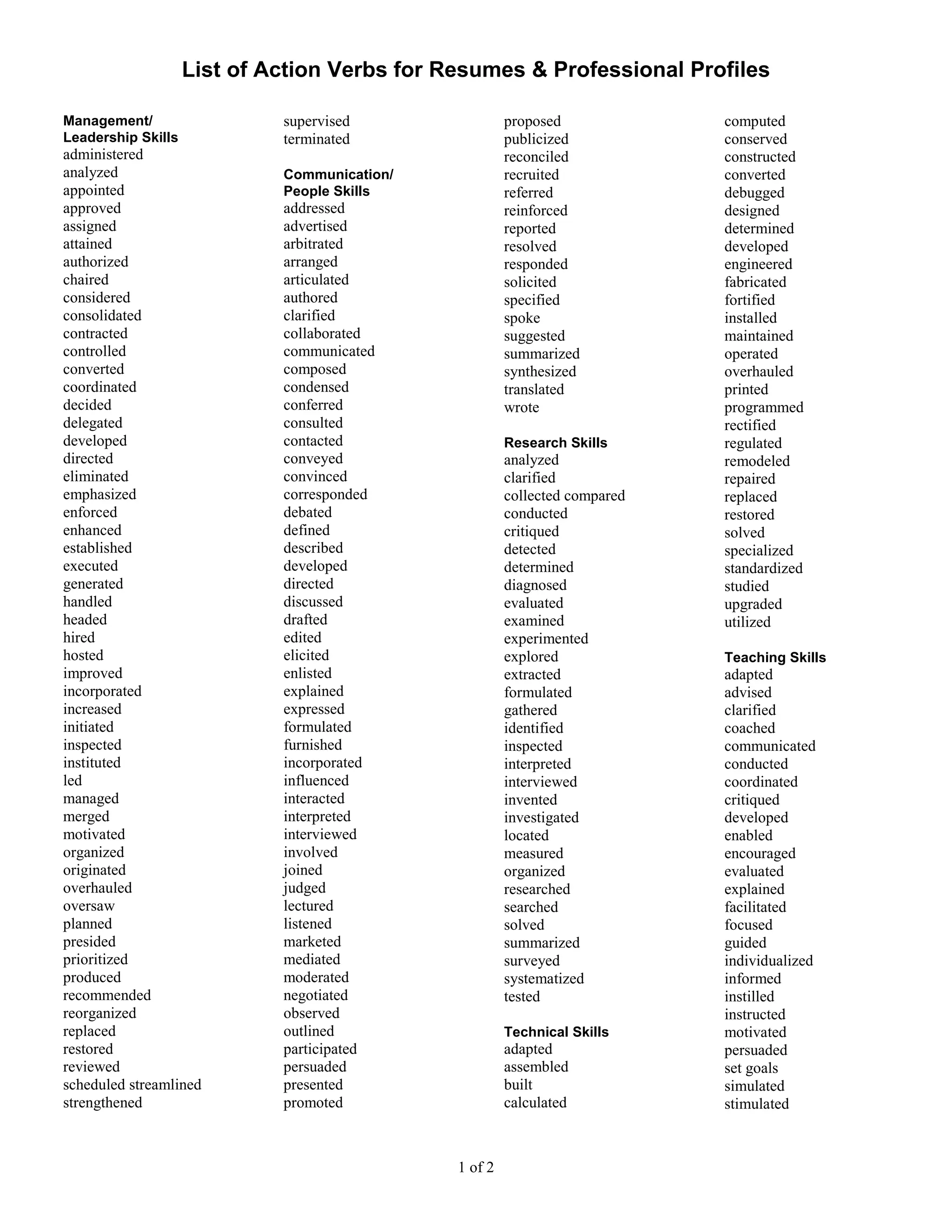Action verbs-for-resumes | PDF | Resume Writing and Advice | Job Search