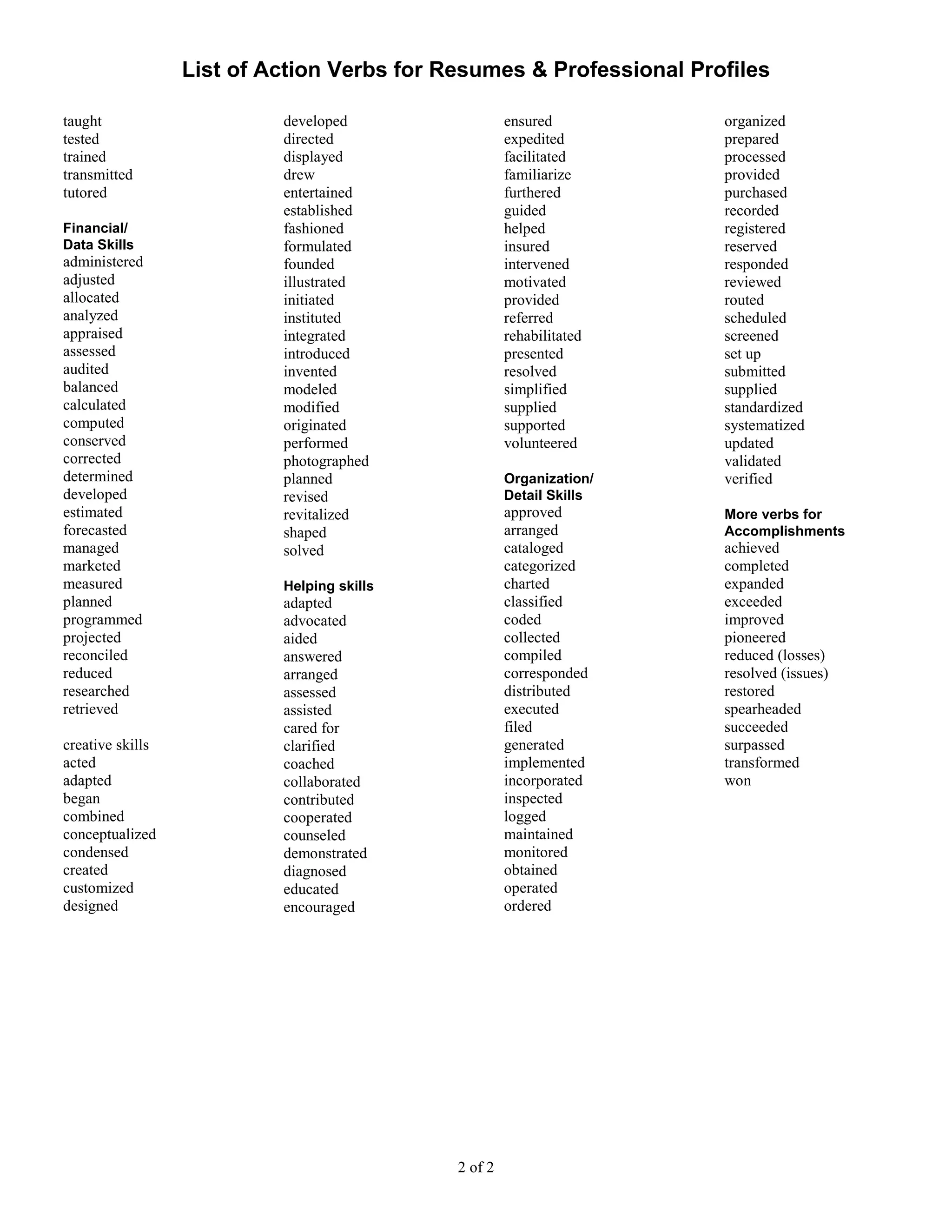 Action verbs-for-resumes | PDF | Resume Writing and Advice | Job Search