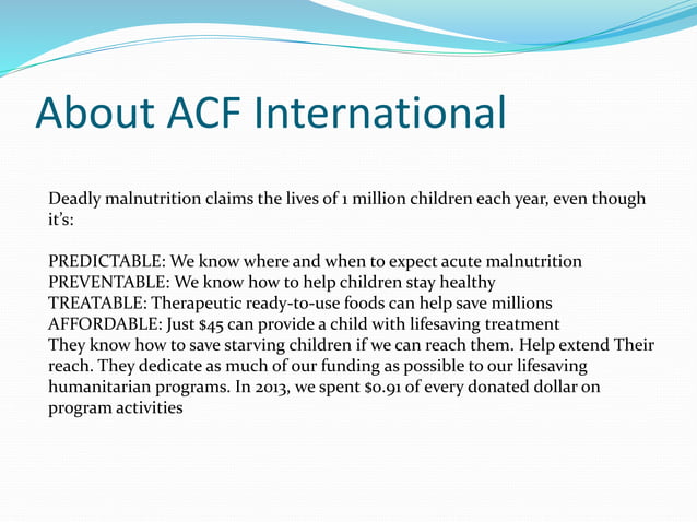 Action against hunger(ACF international) | PPT | Free Download