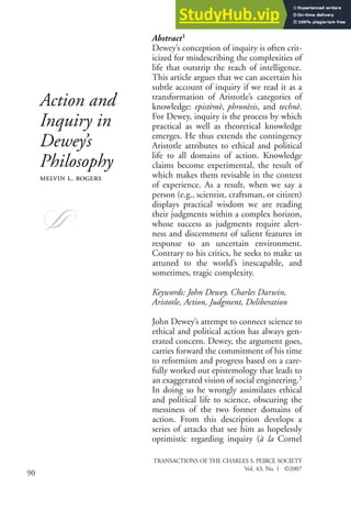 Action And Inquiry In Dewey S Philosophy | PDF
