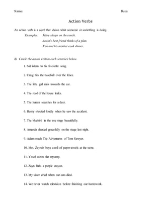Action Verbs and Original word | PDF