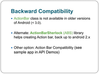 Action bar & ActionBarSherlock | PPTX | Operating Systems | Computer Software and Applications