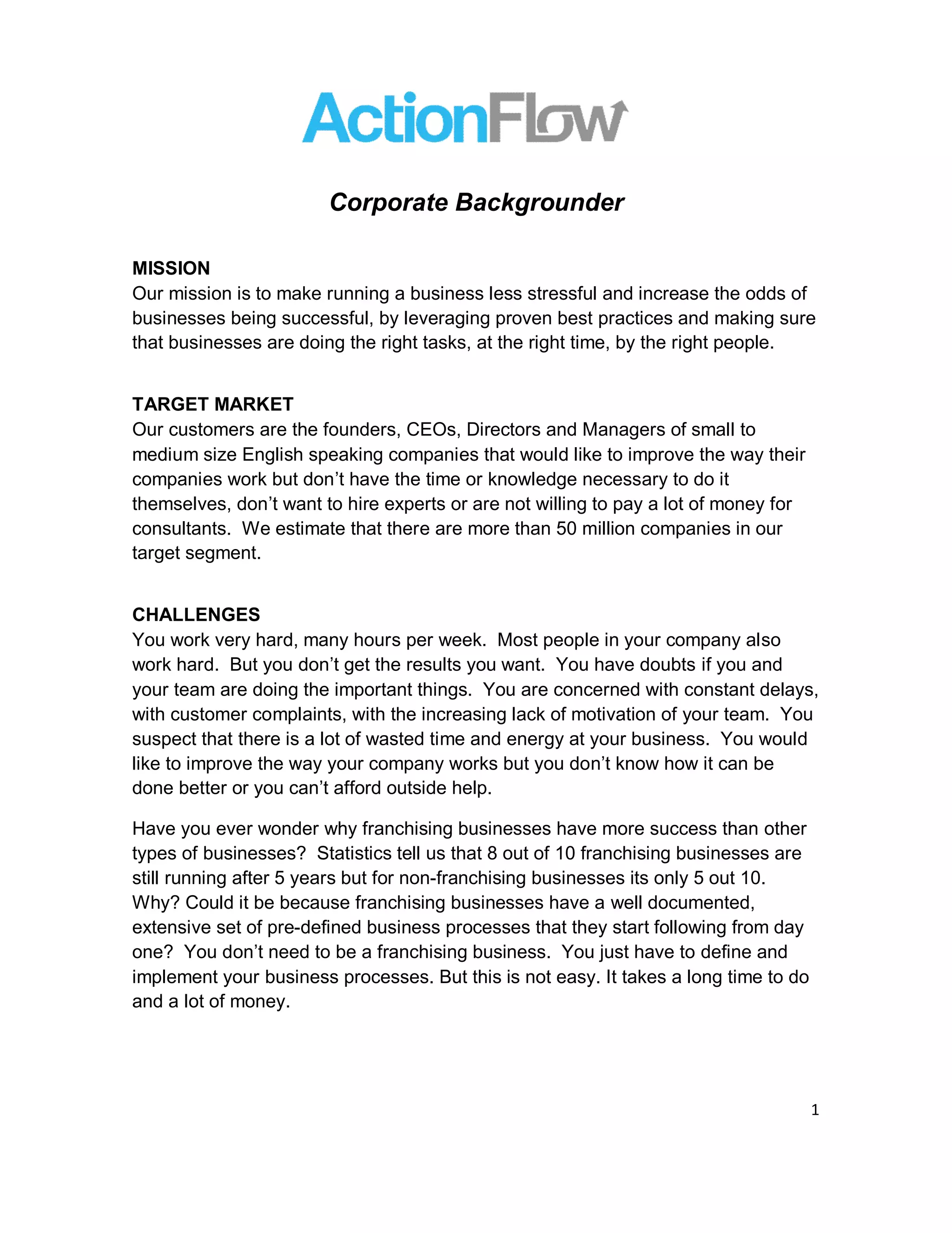 ActionFlow Corporate Backgrounder | PDF