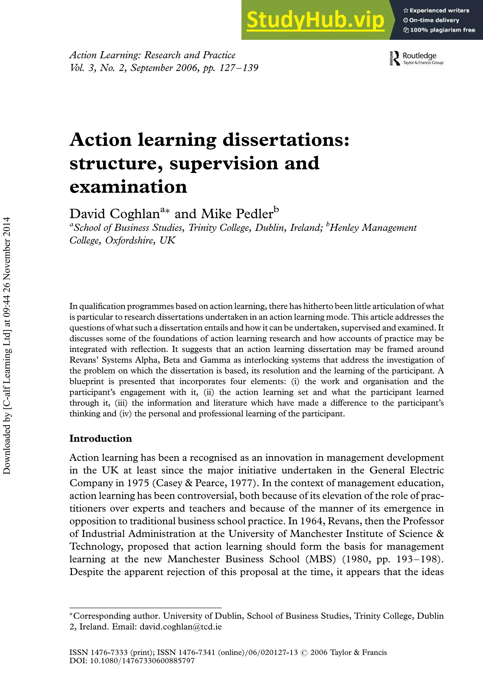 Action learning dissertations structure, supervision and examination.pdf