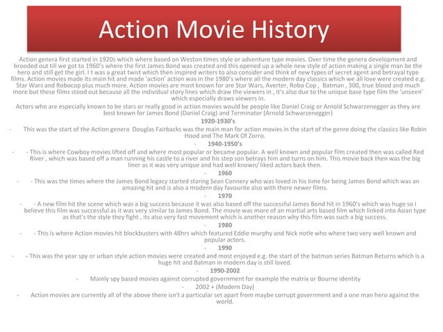 Action movie history | PPTX | Action/Adventure | Genres