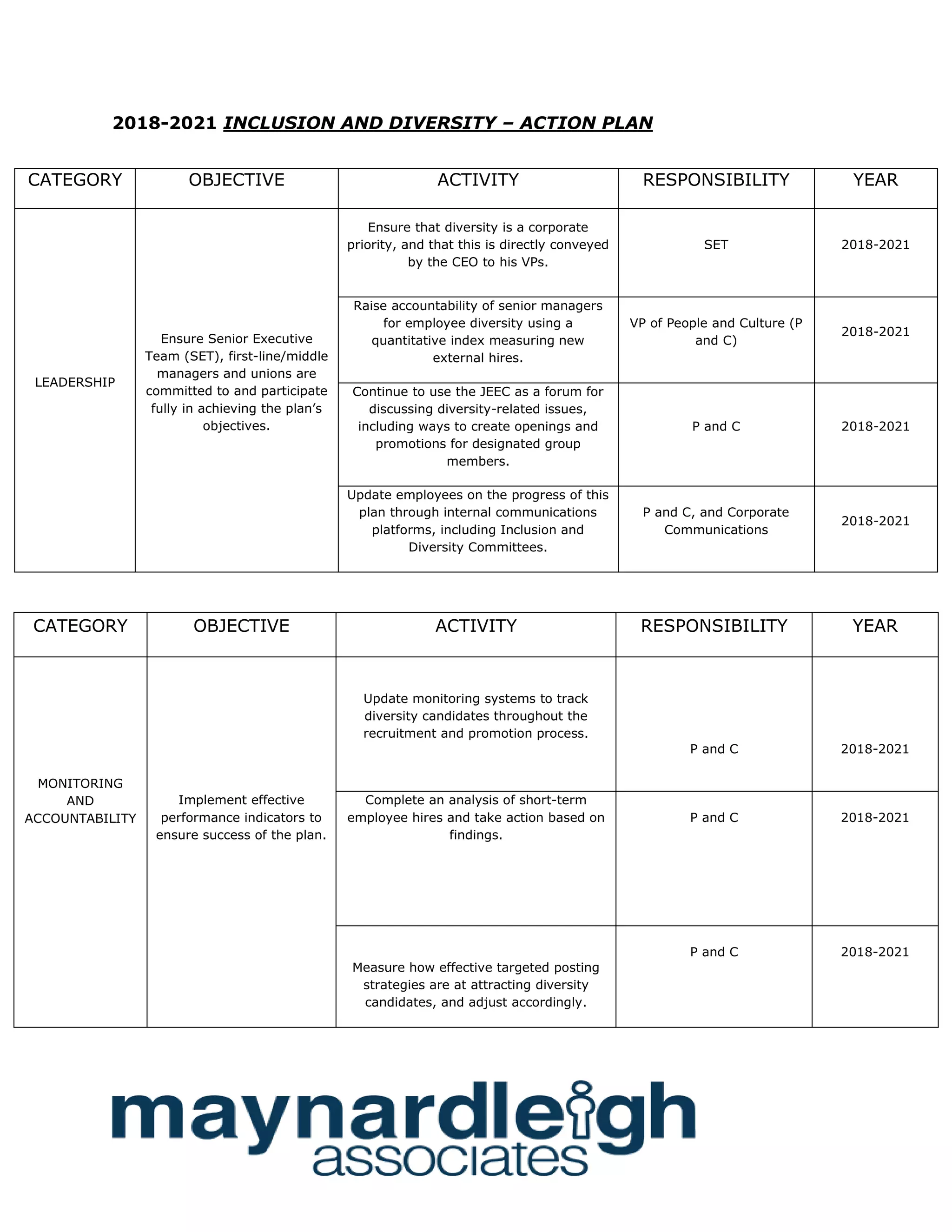 Action Plan - Diversity & Inclusion | PDF