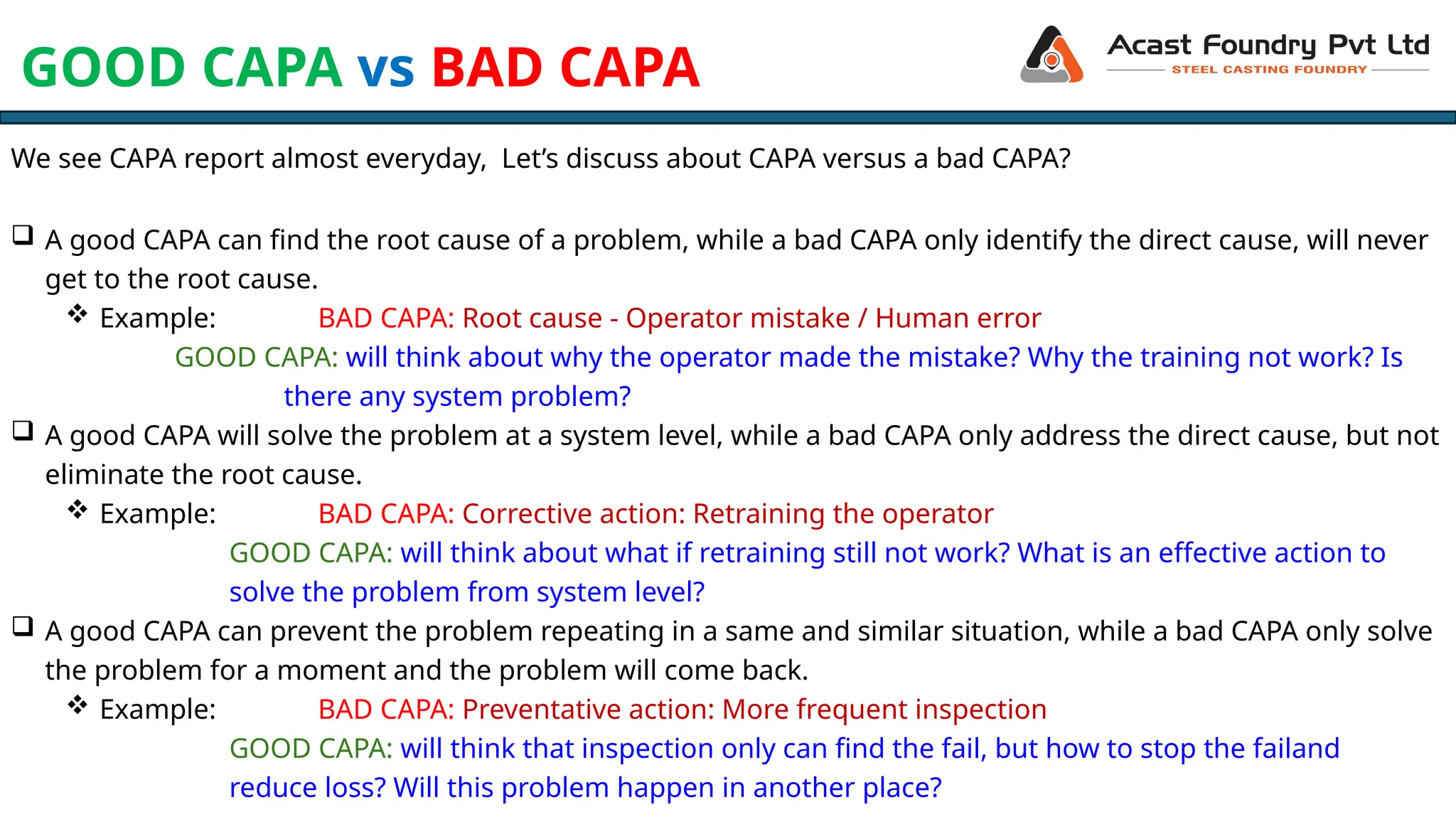 Corrective and Preventive action plan and WHY WHY Analysis Description ...