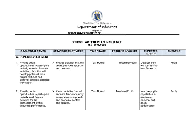 ACTION PLAN IN SCIENCE.docx | Educational Assessment | Education