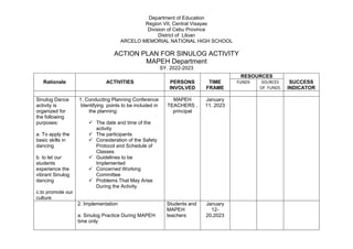 An Action Plan in Mapeh about Sinulog Activity | DOCX