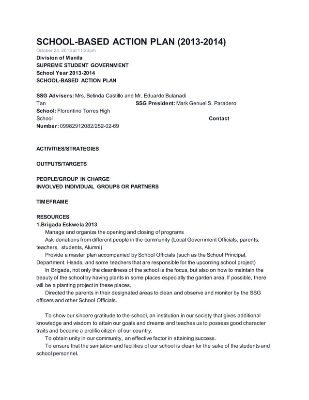 Action plan of ssg 2014 2015 | DOCX | Professional School ...