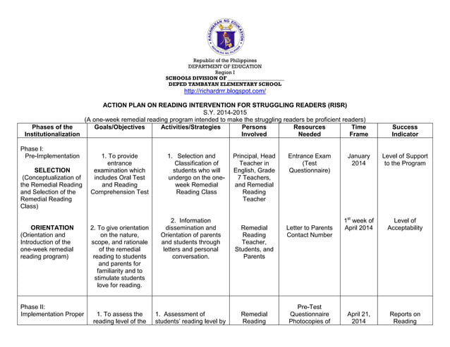 action plan reading.pdf | Educational Assessment | Education