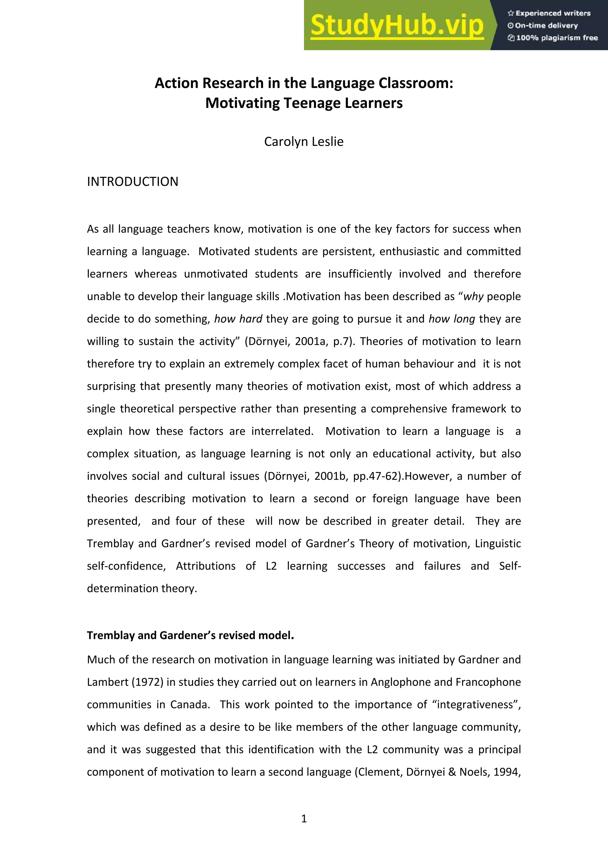 Action Research In The Language Classroom Motivating Teenage Learners | PDF