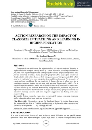 ACTION RESEARCH ON THE IMPACT OF CLASS SIZE IN TEACHING AND LEARNING IN ...