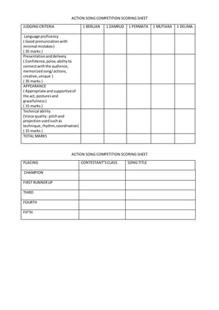 Action song competition scoring sheet | PDF