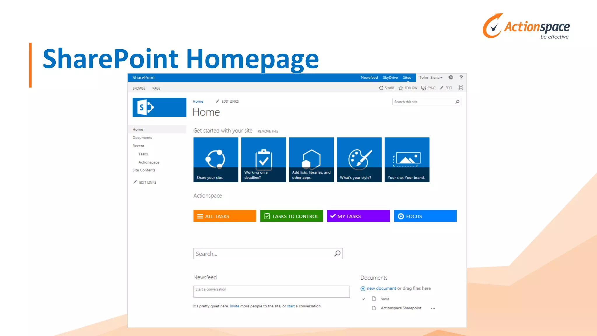 Actionspace SharePoint screens (SP 2013 and Office 365) | PPT