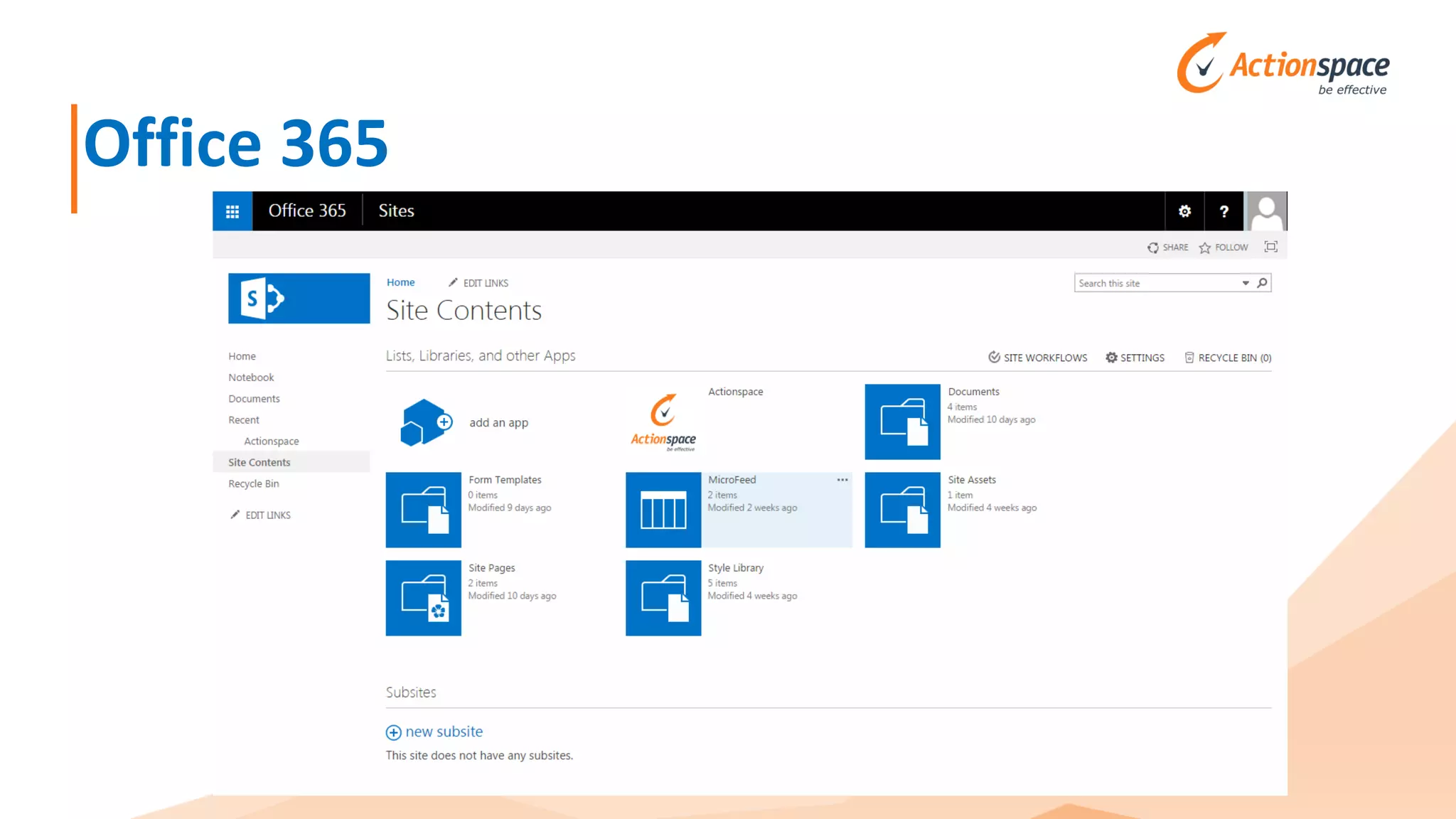 Actionspace SharePoint screens (SP 2013 and Office 365) | PPT