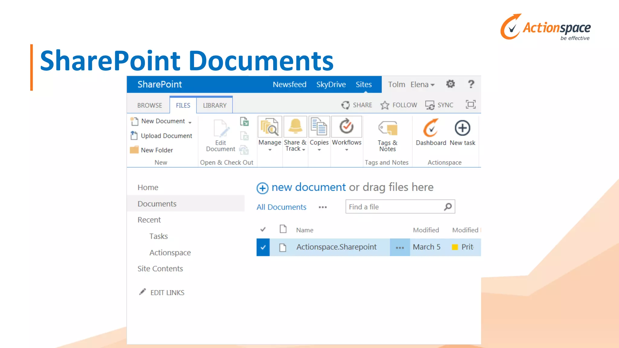 Actionspace SharePoint screens (SP 2013 and Office 365) | PPT
