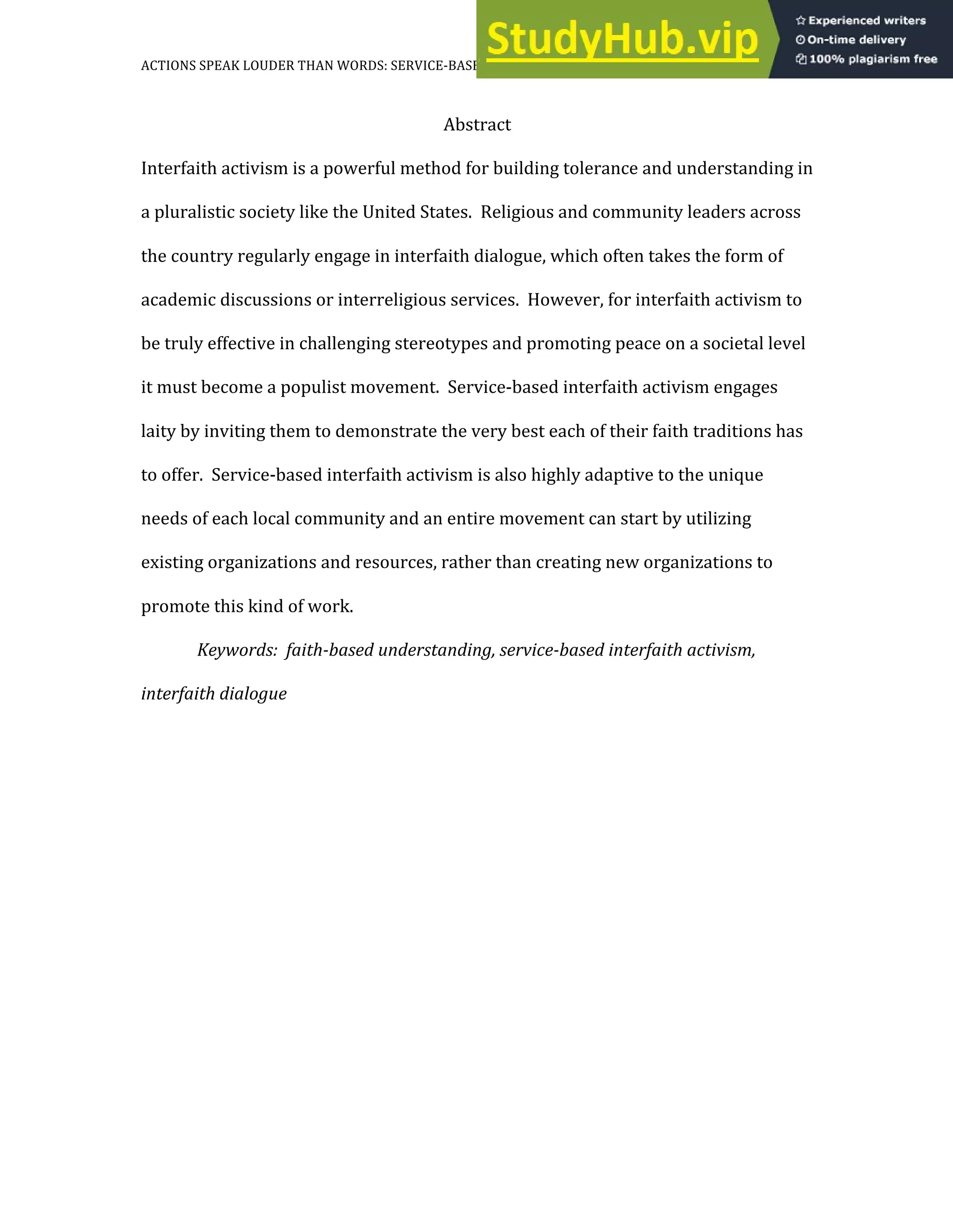 Actions Speak Louder Than Words Service-Based Interfaith Activism | PDF