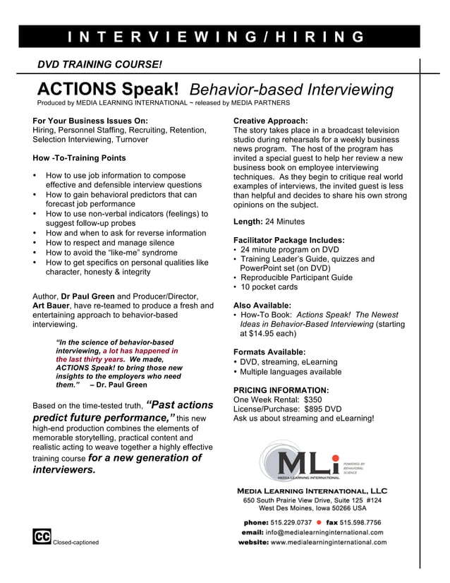 Actions Speak! Behavior-based Interviewing | PDF | Resume Writing and ...
