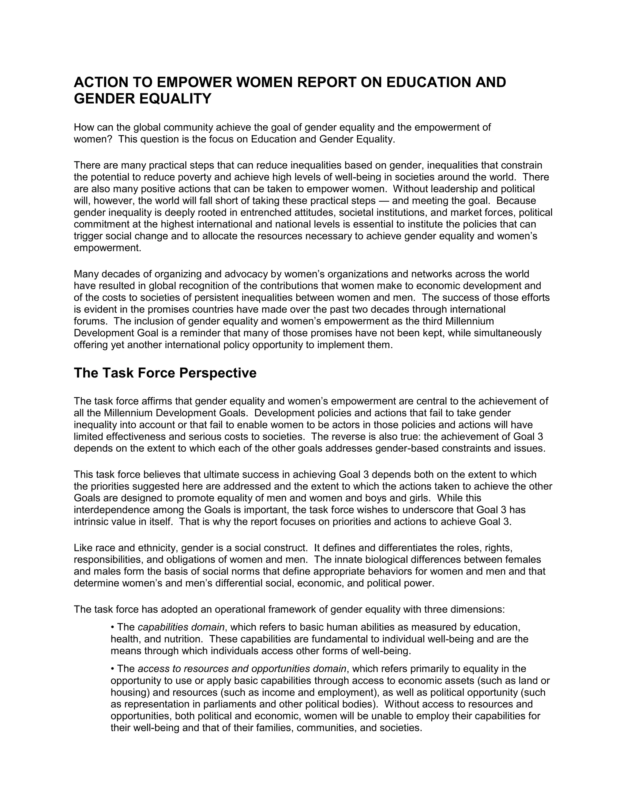 Action to empower women report on education and gender equality | PDF