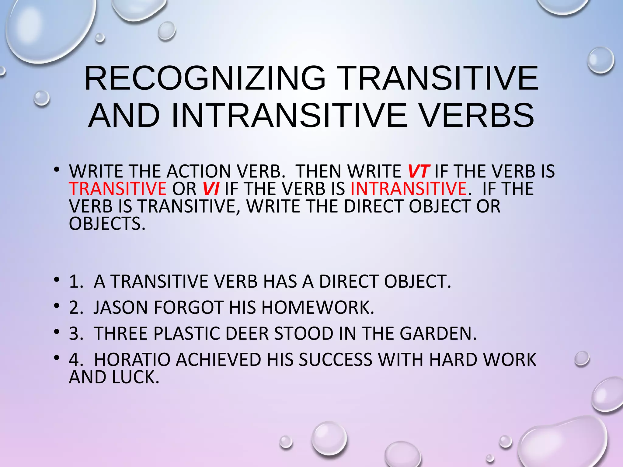 Action transitive intransitive verbs | PPT