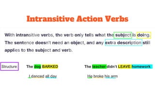 action verbs with transitive and intransitive structures | PPT