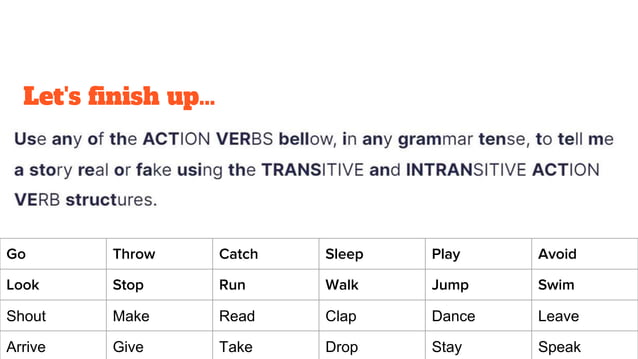 action verbs with transitive and intransitive structures | PPT