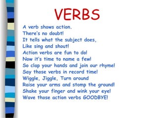 Action Verbs grammar lesson PowerPoint Presentation | PPT