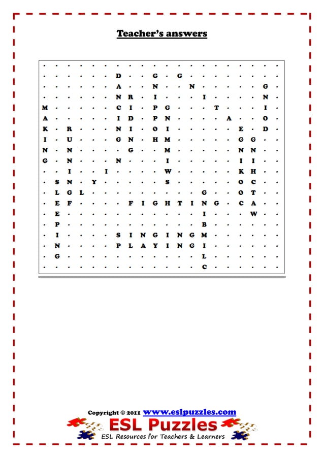 Action verbs present continuous wordsearch | PDF