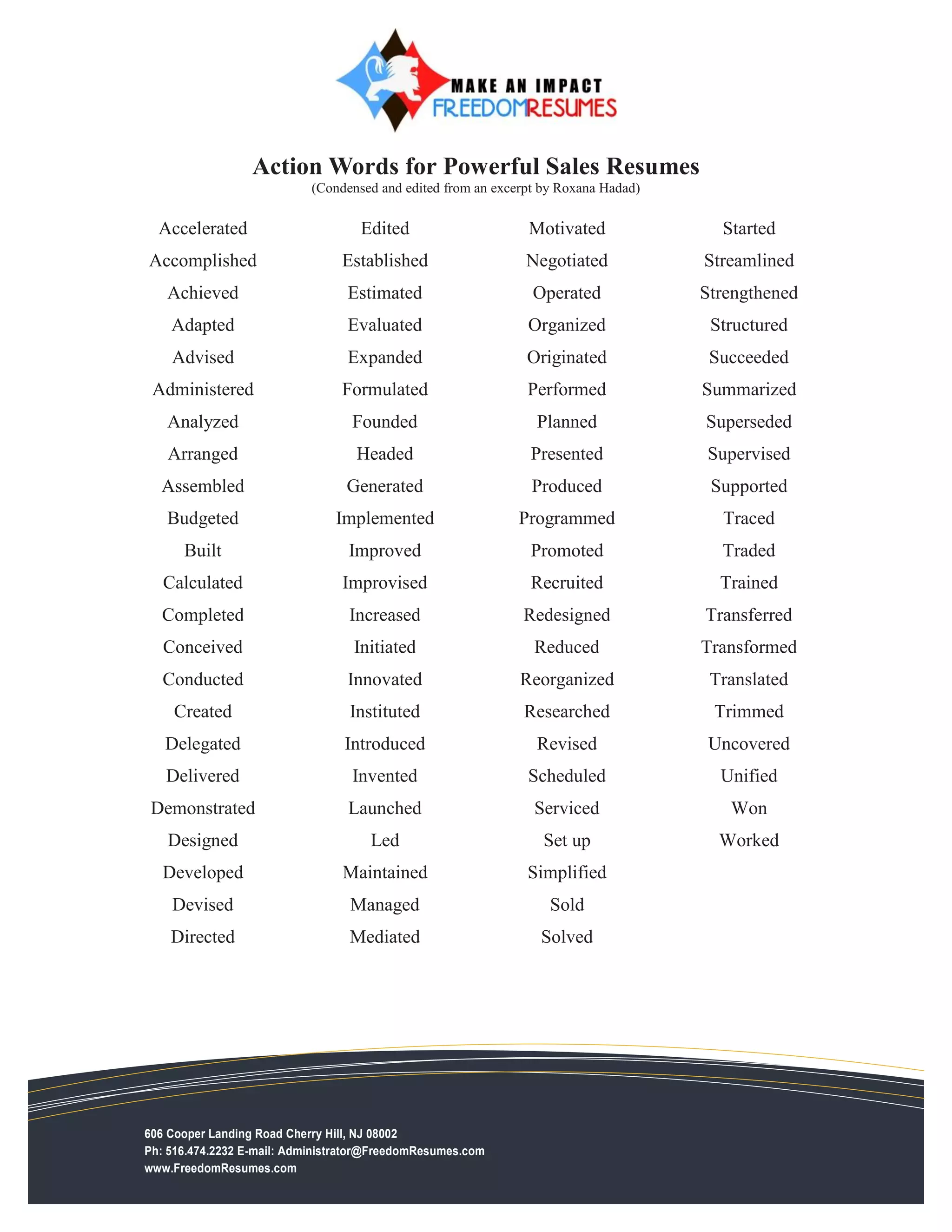 Actionwordsforresumes 12709713464746-phpapp02 | PDF